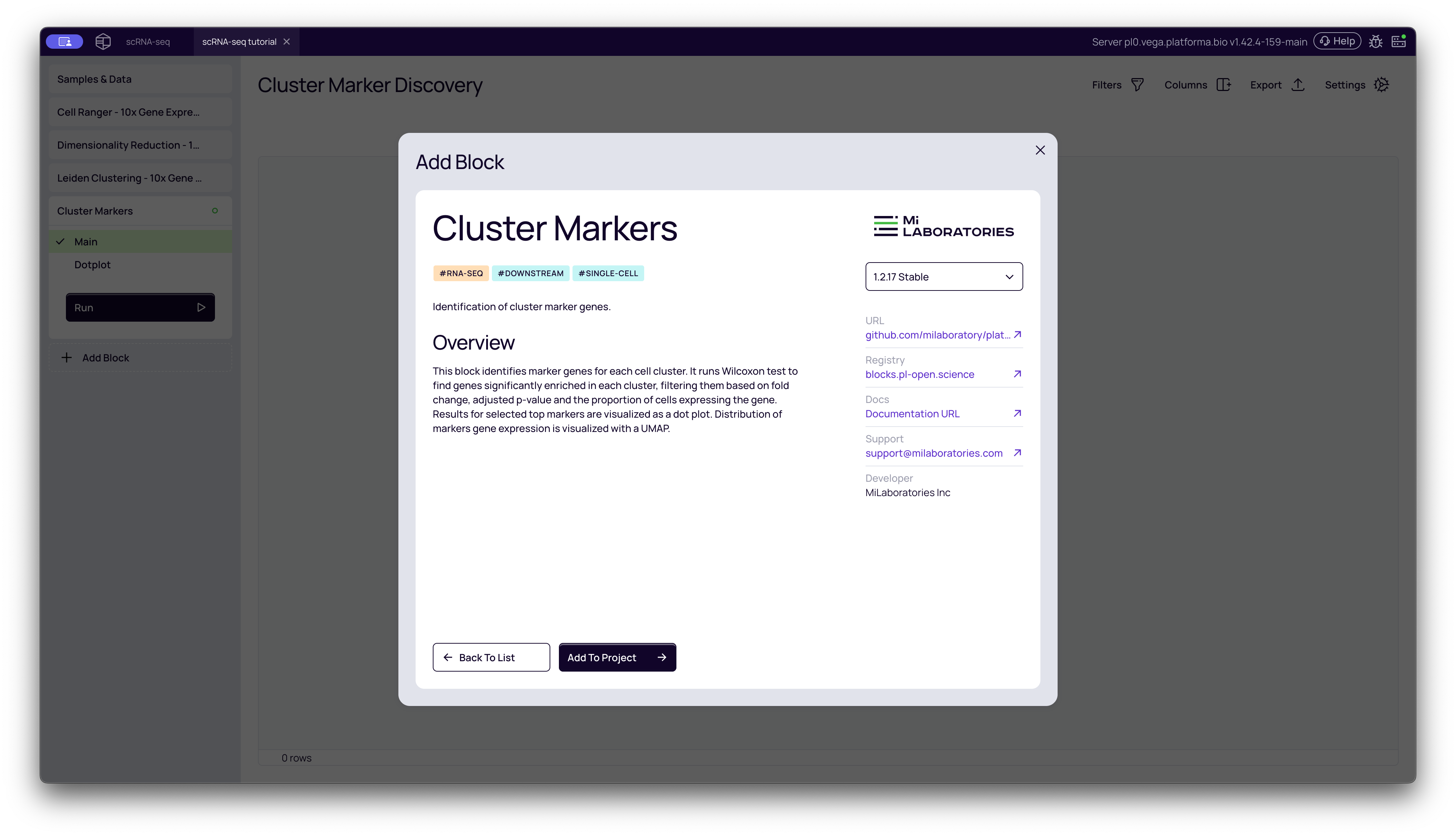 Cluster Markers (DEGs) | Platforma docs