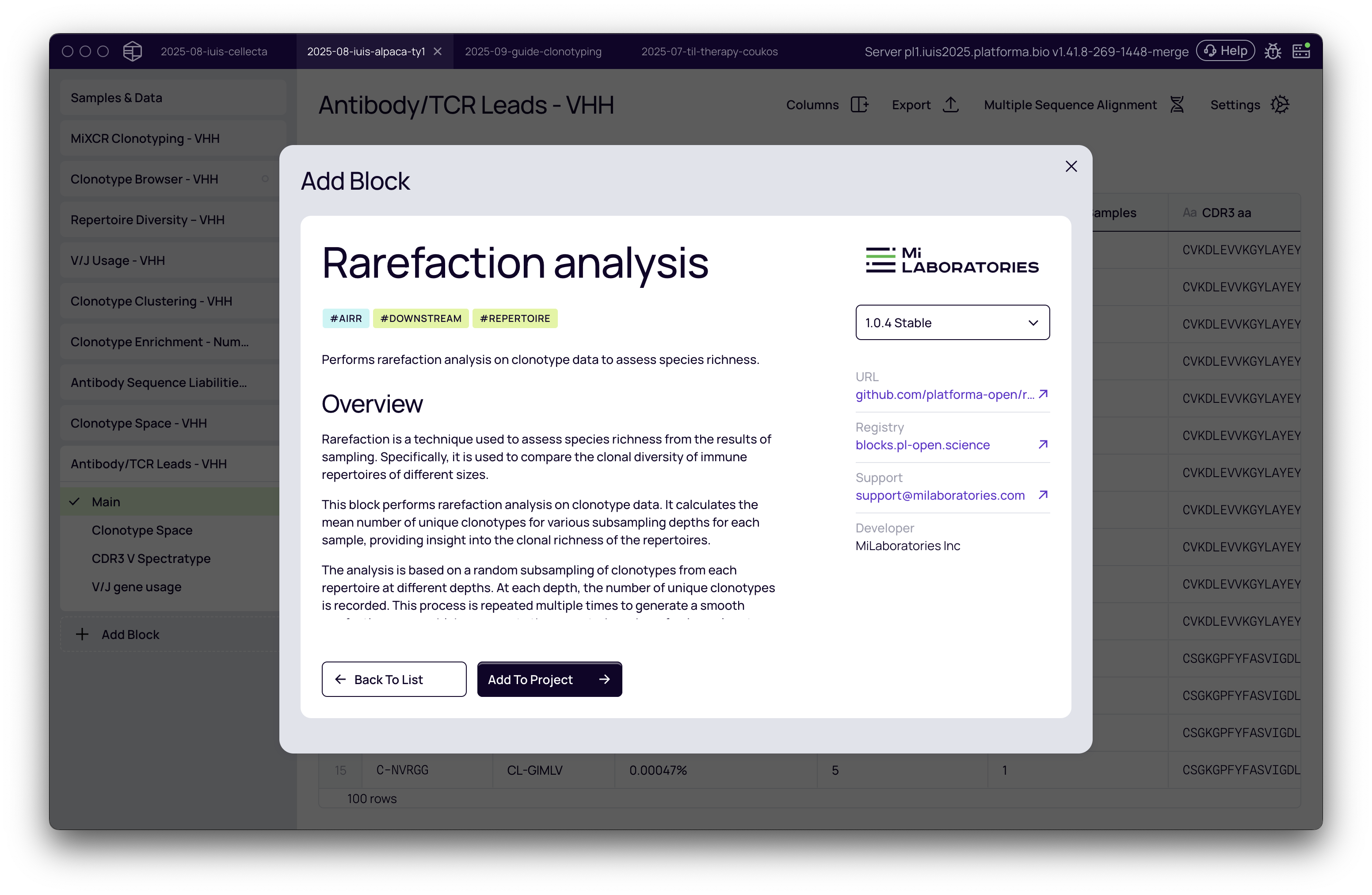 Rarefaction | Platforma docs
